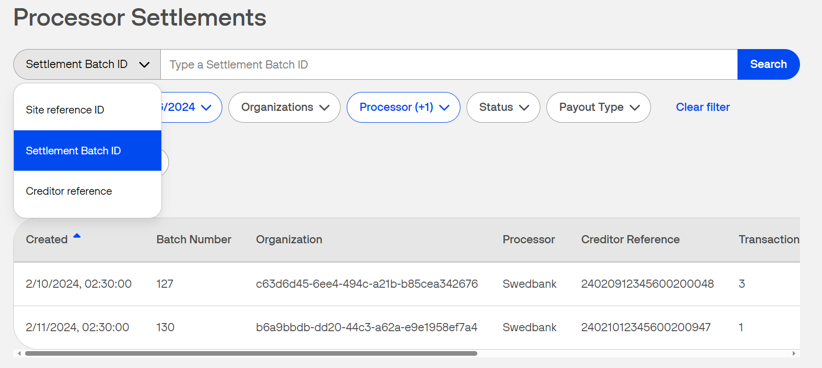 Processor Settlements | Verifone Central | Verifone Developer Portal